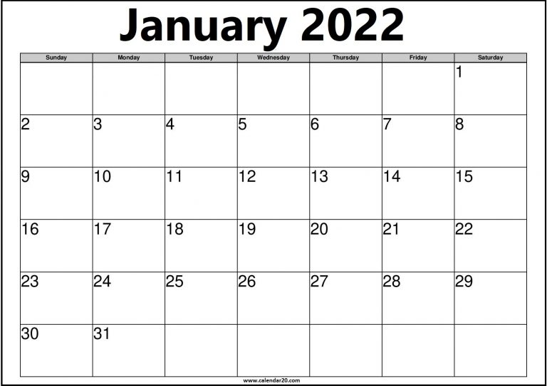 January 2022 Calendar Blank - Calendar20.com