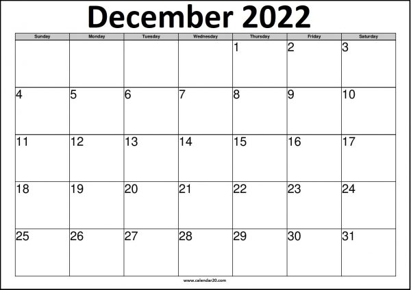 December 2022 US Printable Calendar - Calendar20.com