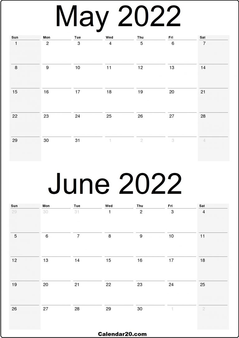 May 2022 June 2022 Calendar One Page - Calendar20.com