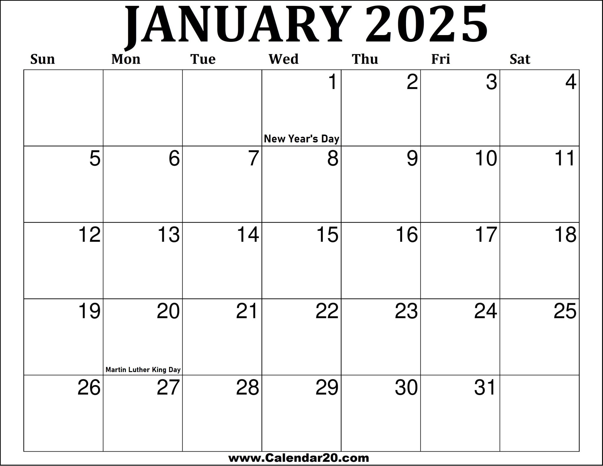 January 2025 Printable Calendar - Calendar20.com
