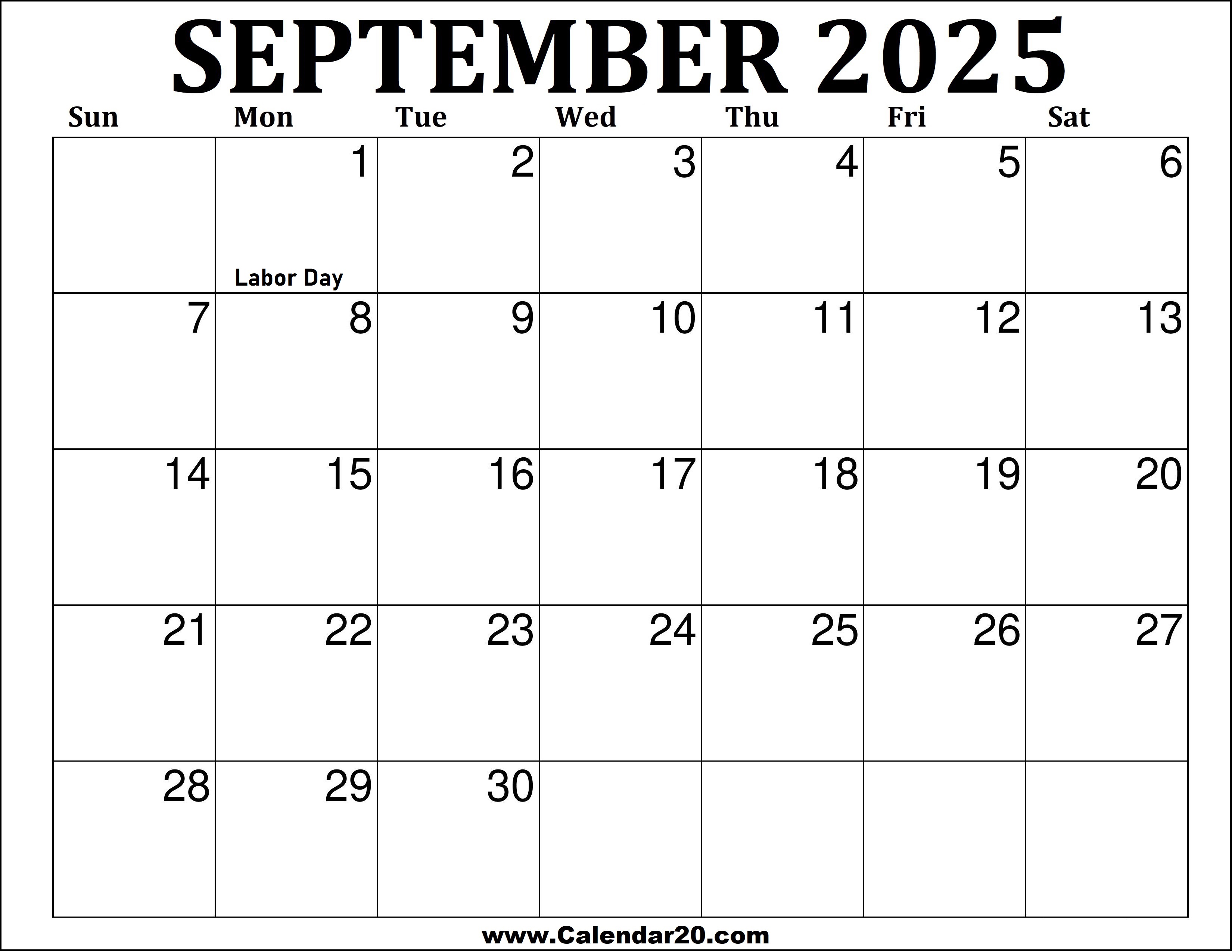 September 2025 Printable Calendar Calendar20 September 2025 Printable Calendar Calendar20