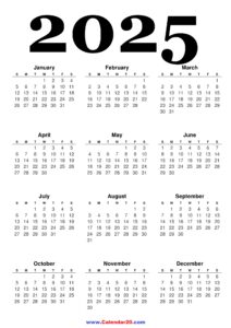 2025 US Calendar Printable - Black And White - Calendar20.com